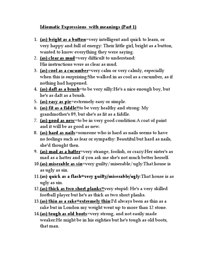 Idiomatic Expressions With Meanings | PDF