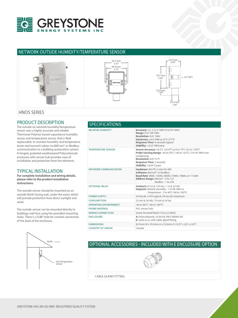 BMS BOQ SL - NO # 3.5 - PS-HNOSXXX-Outdoor Temp & RH Sensor | PDF