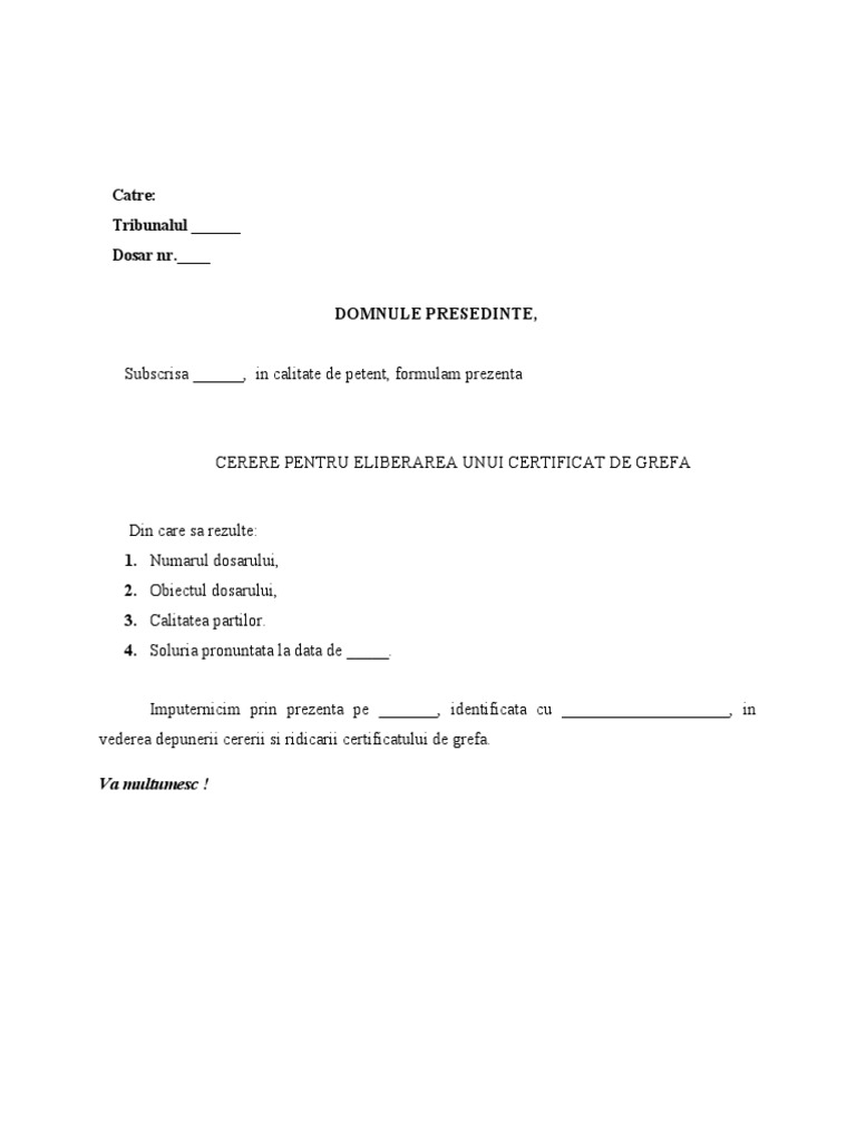 Certificat de Grefa - Model | PDF