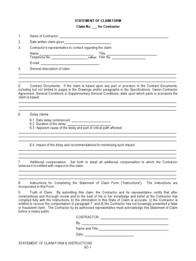 Statement of Claim Form PDF | PDF | Notary Public | Knowledge
