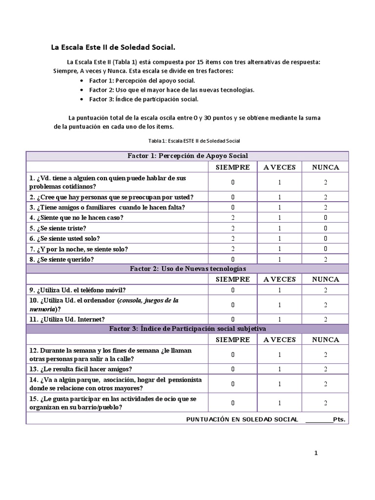 La Escala ESTE II: Un instrumento para medir la soledad social en ...