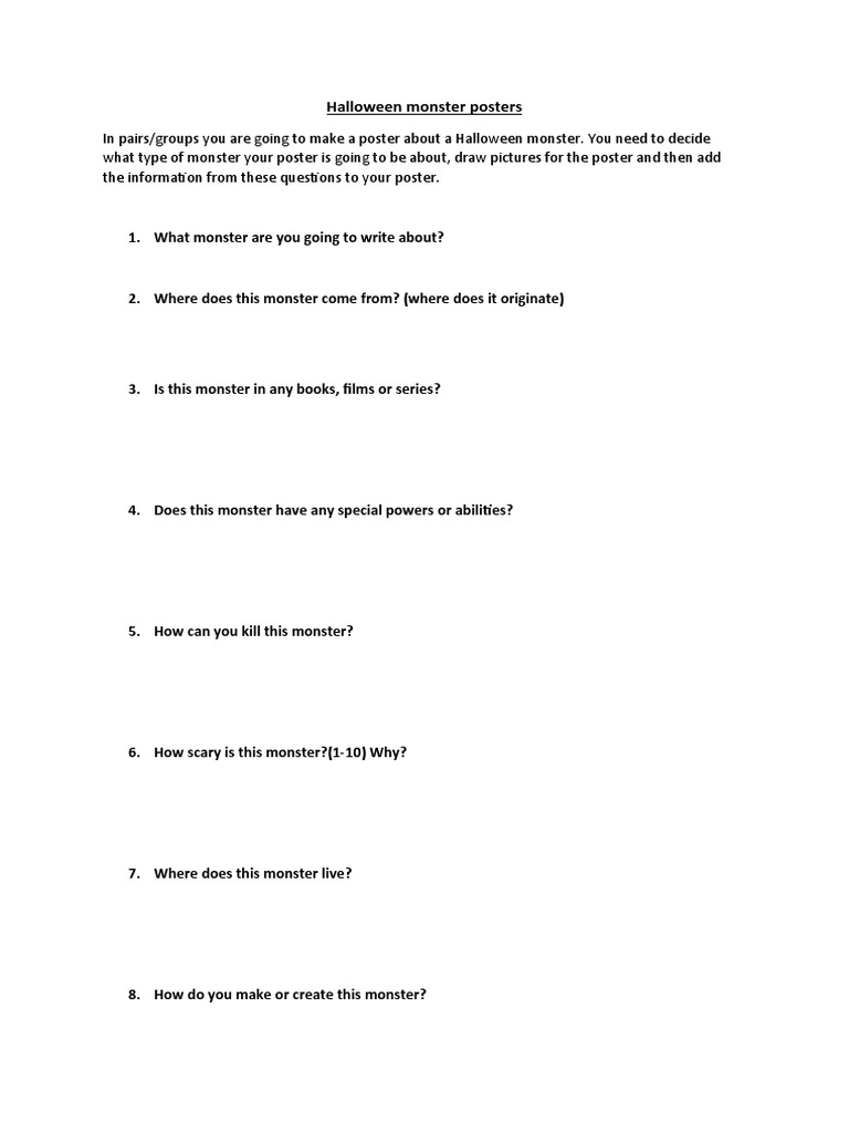 Halloween Monster Profile Worksheet | PDF | Self-Improvement