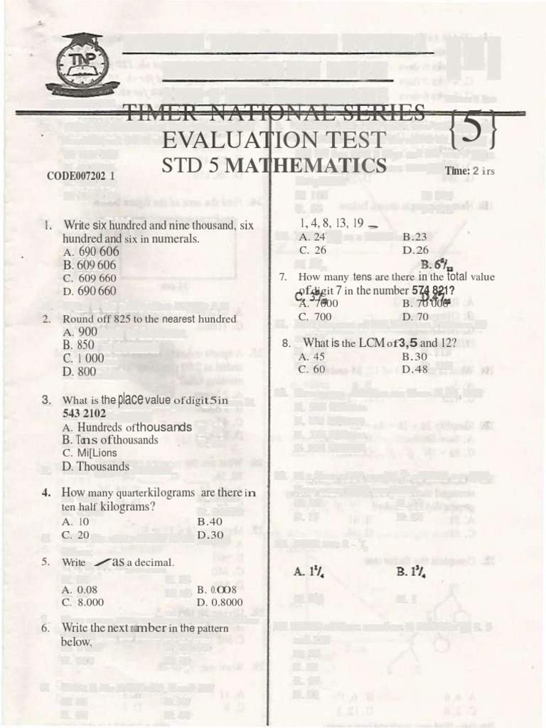 2021 STD 5 Term 3 Set2 Maths | PDF | Area | Numbers