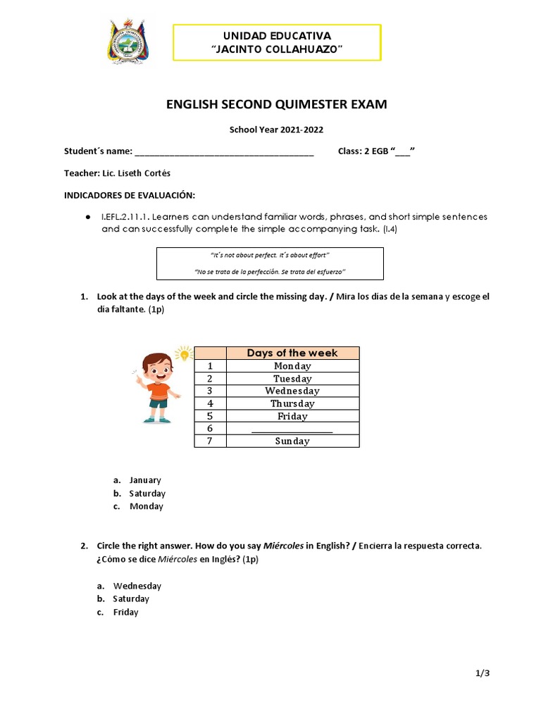 2°egb English Second Term Exam | PDF