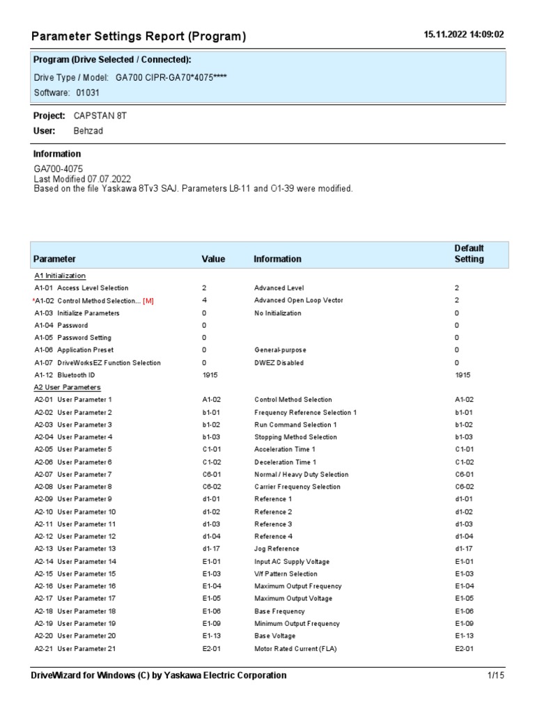 8T Yaskawa BRS Saved 070722 Parameters | PDF | Parameter (Computer Programming) | Feedback