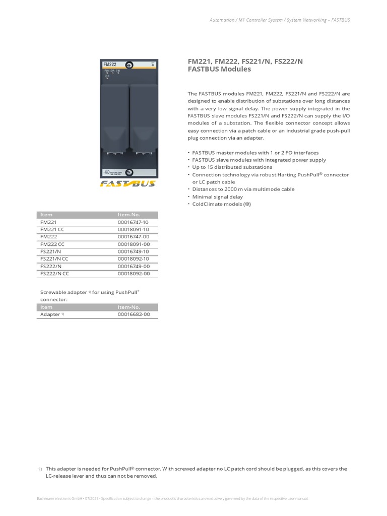 FM221, FM222, FS221/N, FS222/N FASTBUS Modules: Item Item-No | PDF ...