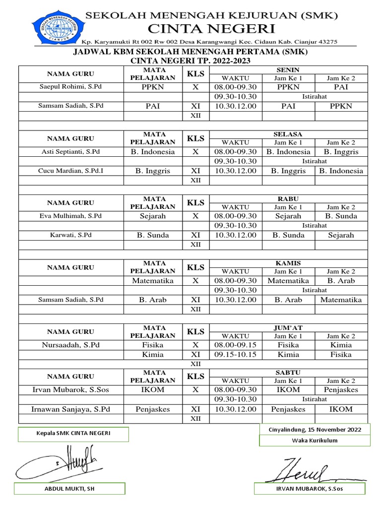 Jadwal KBM SMK 2022 | PDF