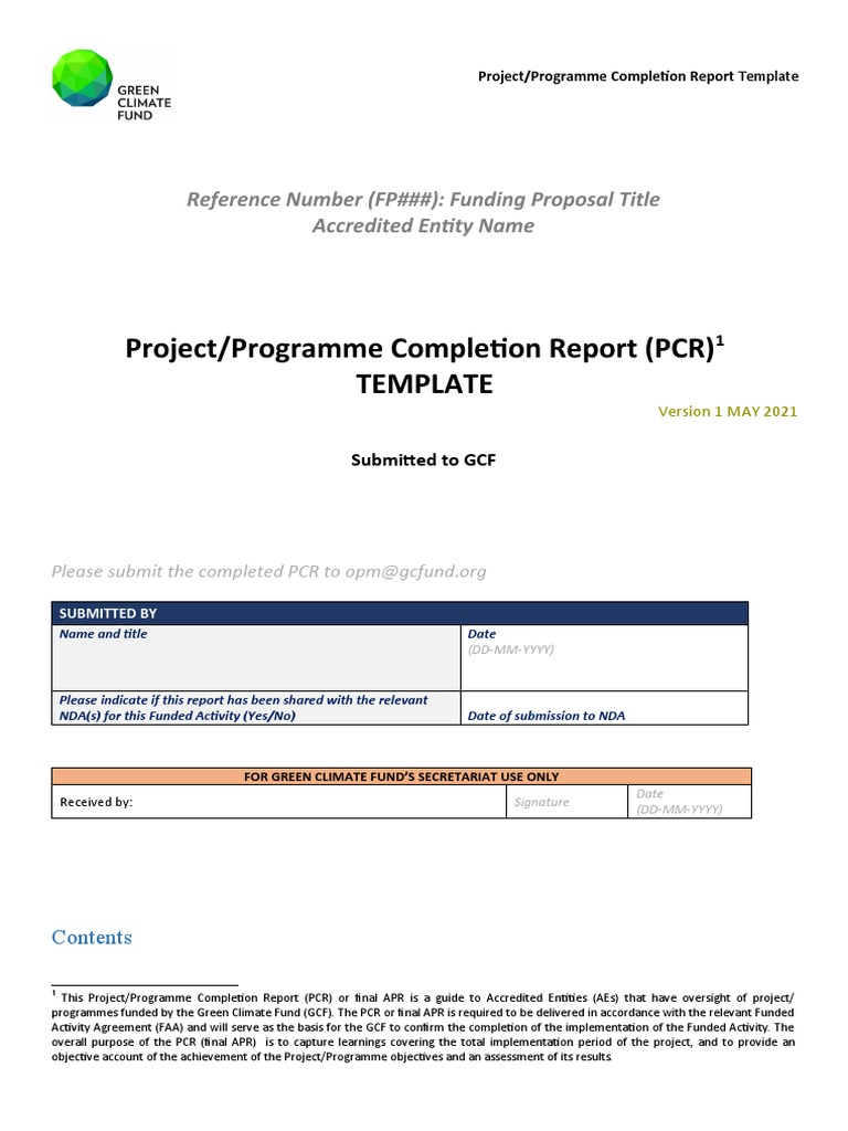 Project Completion Report PCR Template | PDF | Governance | Climate ...