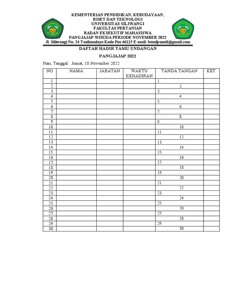 Daftar Hadir Tamu Undangan Pangjajap | PDF