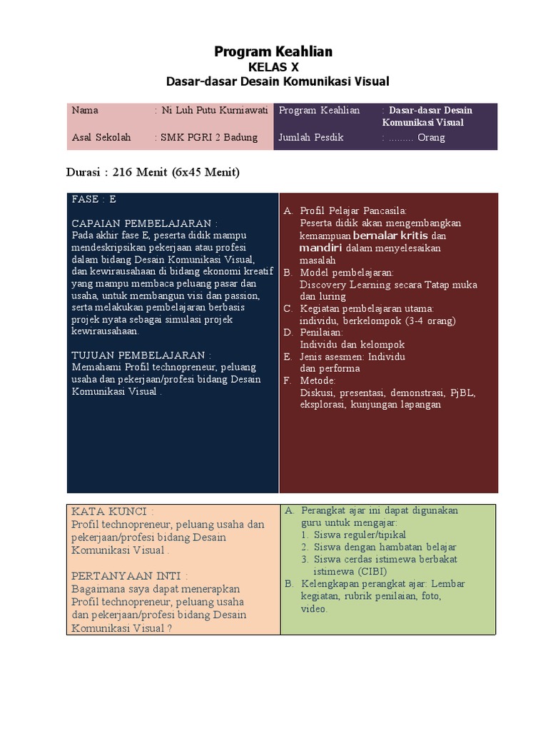 Modul Ajar Dsar-Dasar DKV | PDF | Ilmu Sosial | Seni