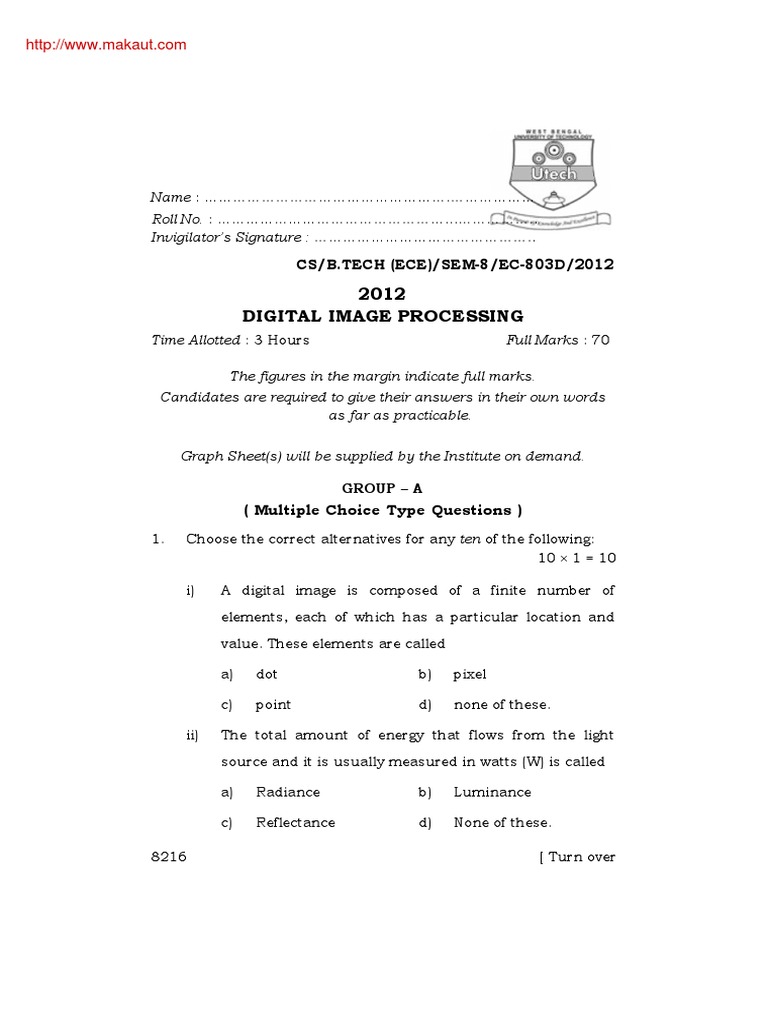 Digital Image Processing Exam | PDF | Data Compression | Image Segmentation