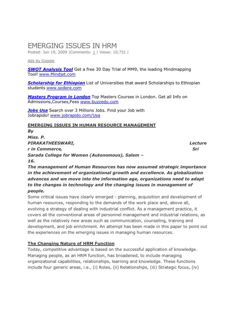Emerging Issues in HRM | PDF | Human Resource Management | Performance ...