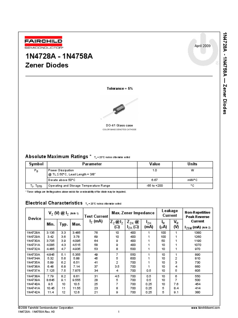 1N4728A-!N4758A Diodos Zener | PDF | Diode | Semiconductor Devices