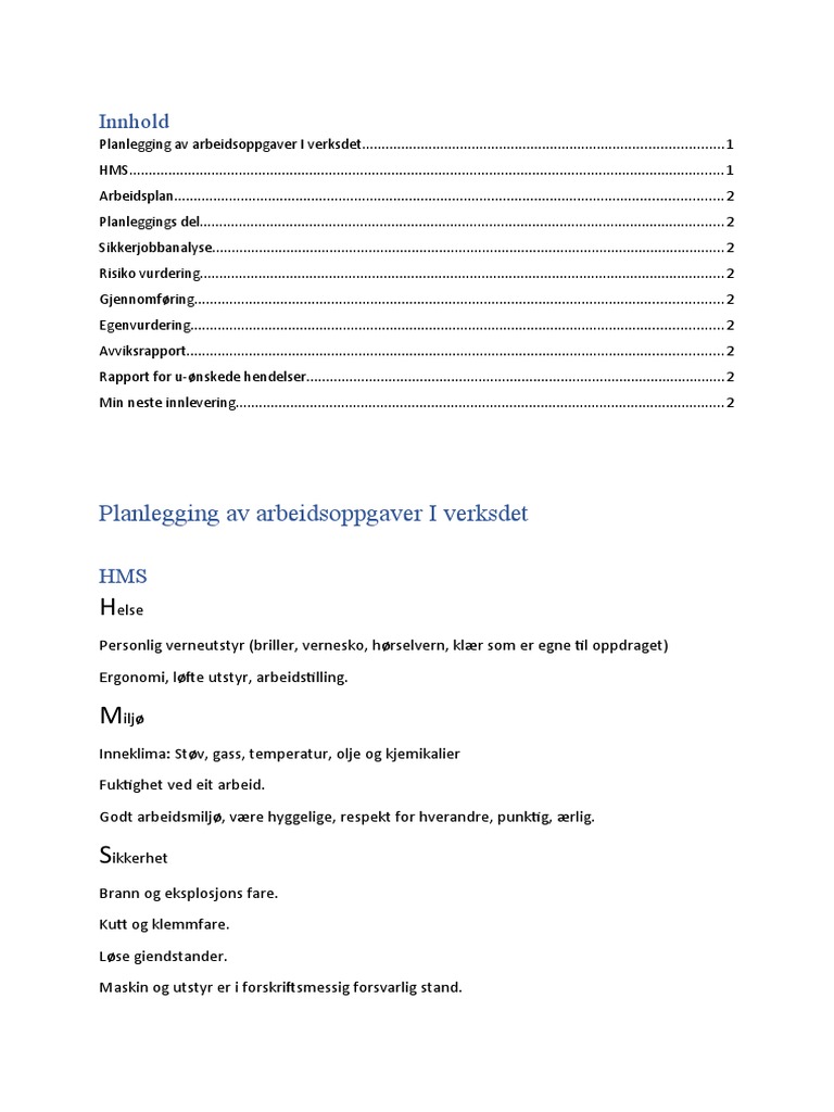 Planlegging Av Arbeidsoppgaver I Verksdet | PDF
