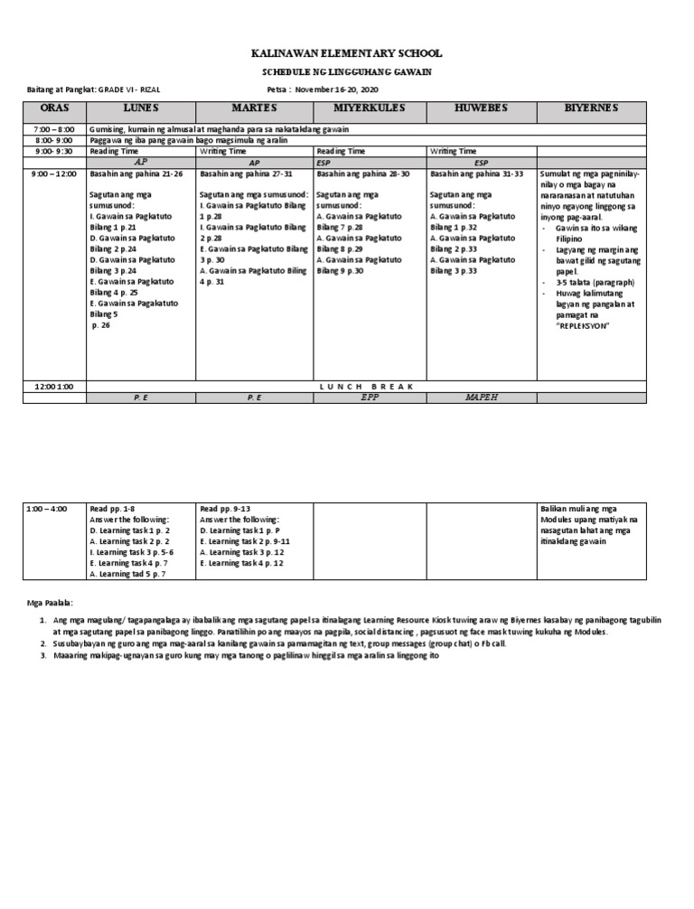 SCHEDULE-NG-LINGGUHANG-GAWAIN Week 3 | PDF SCHEDULE-NG-LINGGUHANG-GAWAIN Week 3 | PDF
