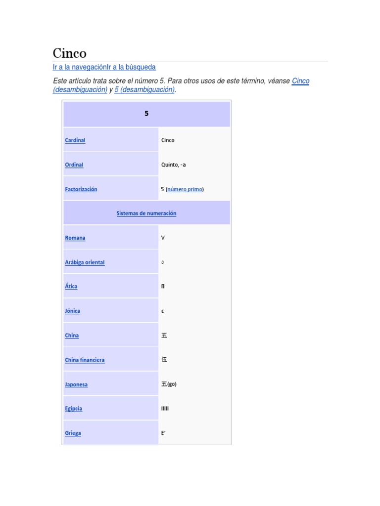Definición Del Cinco | PDF | Números | Número primo