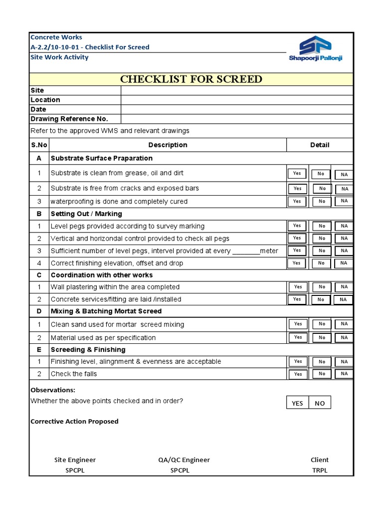 Checklist For Screed | PDF
