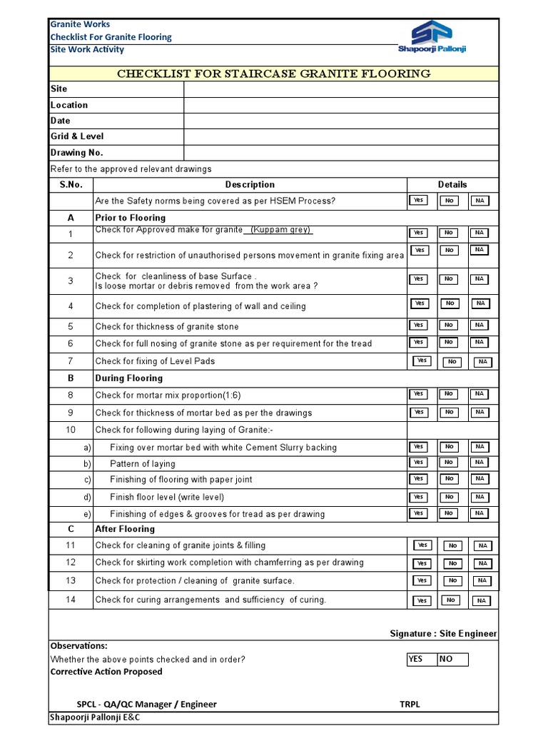 Checklist For Granite Flooring | PDF