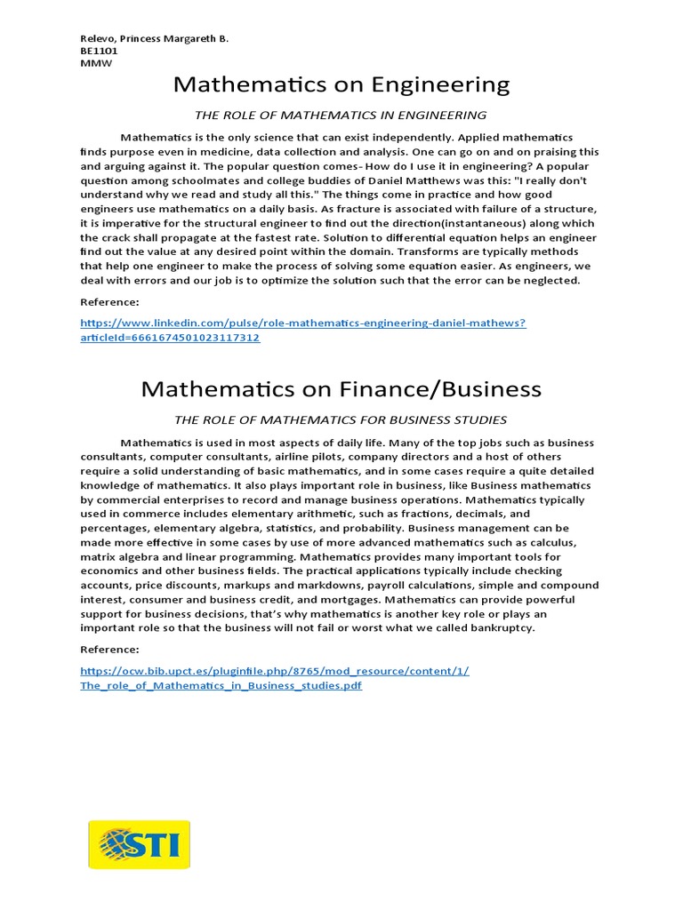 Role of Math in Engineering & Finance | PDF | Mathematics | Science