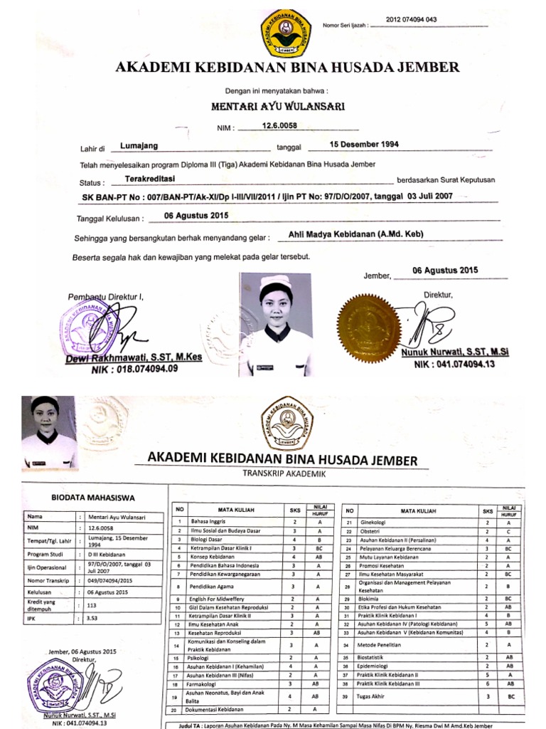 Ijazah & Transkip d3 Kebidanan | PDF