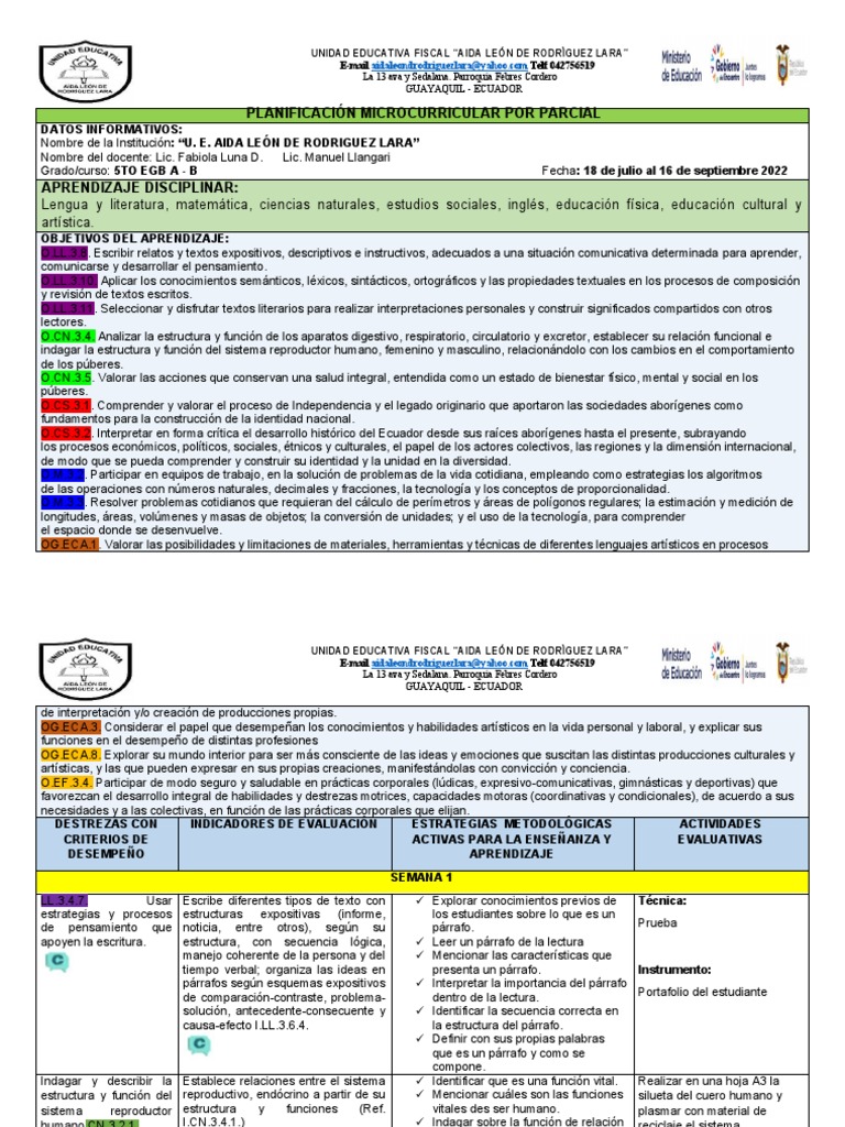 Planificación 5to A, B Hasta La Semana 3 Realizada | PDF | Ciencia y ...