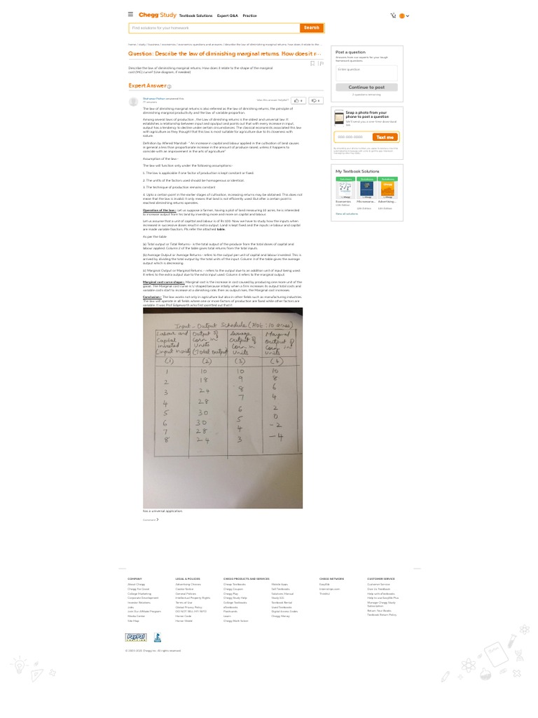 Describe The Law of Diminishing Marginal Returns. ... | Download Free ...