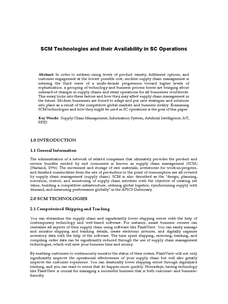 SCM Technologies and Their Availability in SC Operations | PDF | Supply ...