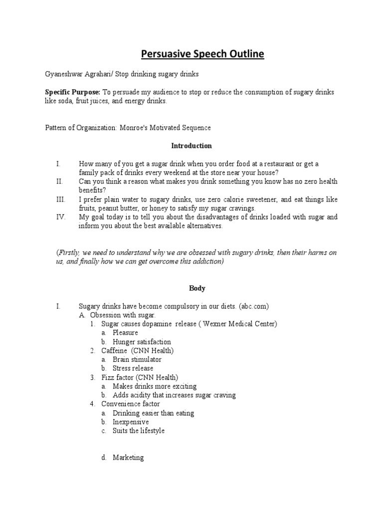 Persuasive Speech Outline | PDF | Sugar | Diet & Nutrition