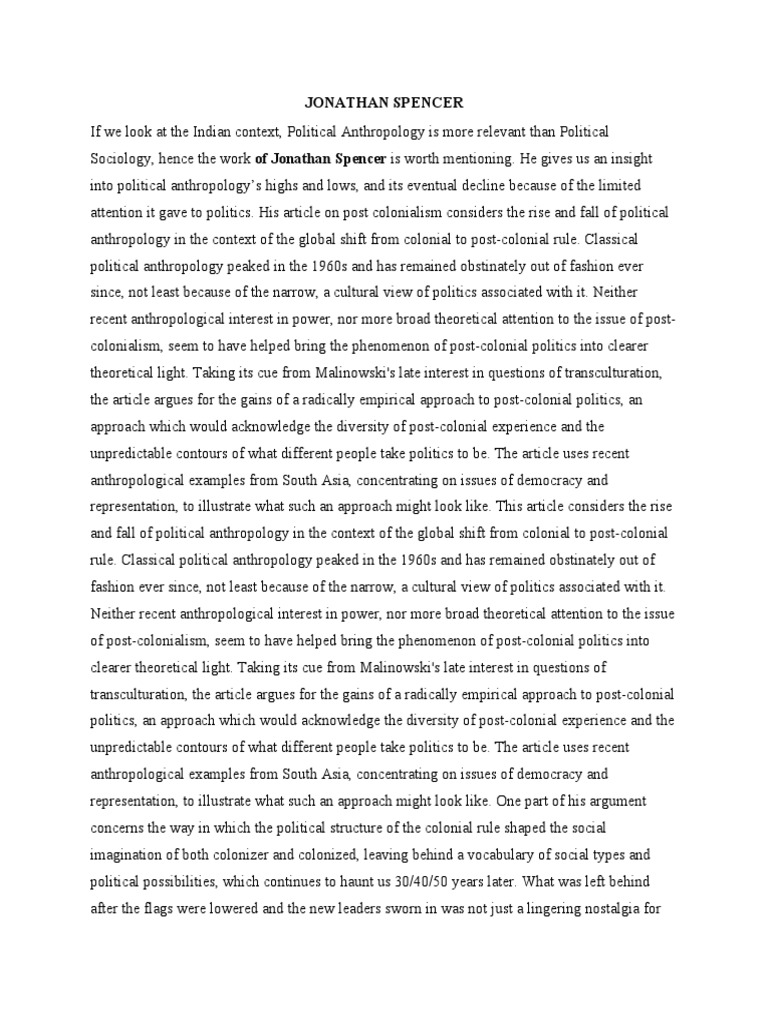 Jonathan Spencer | PDF | Anthropology | Postcolonialism