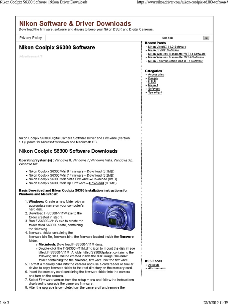 Nikon Coolpix S6300 Software - Nikon Driver Downloads | PDF
