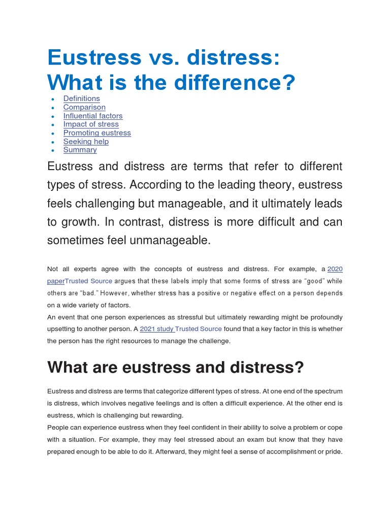 Eustress Vs Destress | PDF