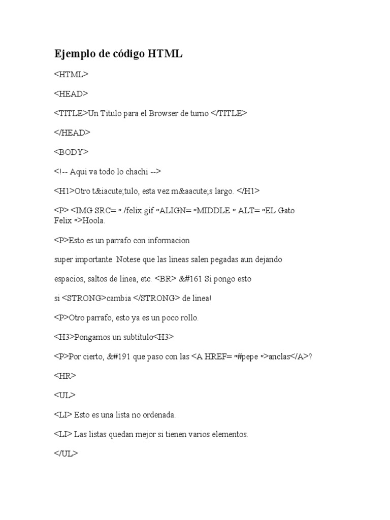 Ejemplo de Código HTML | PDF | HTML | ciberespacio