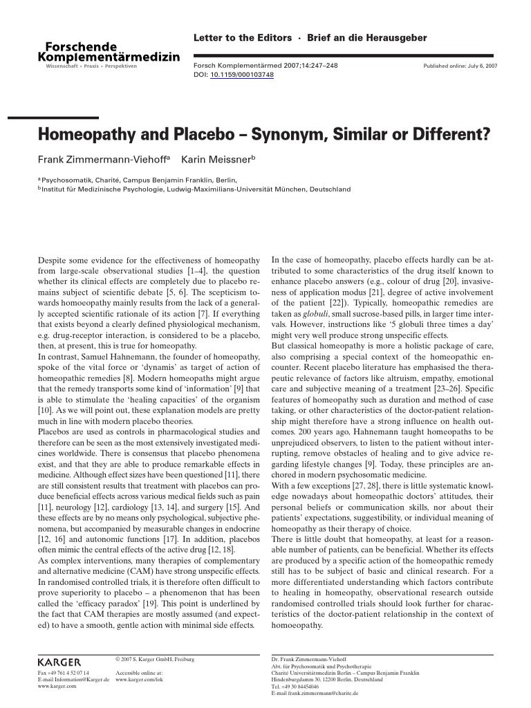 Homeopathy and Placebo - Synonym, Similar or Different?: Frank ...