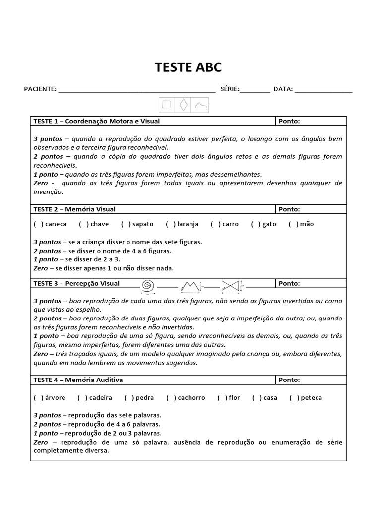 Teste ABC: Avaliação Infantil | PDF