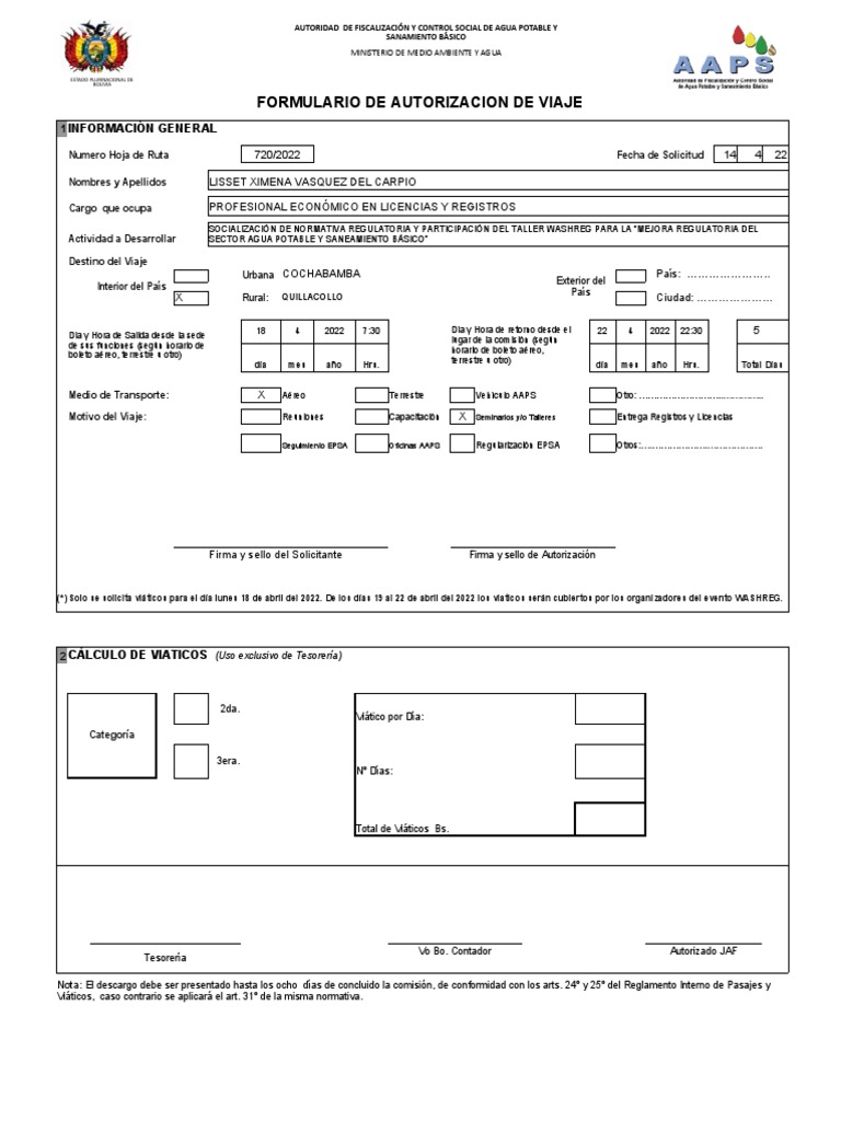 Autorizacion de Viaje | PDF