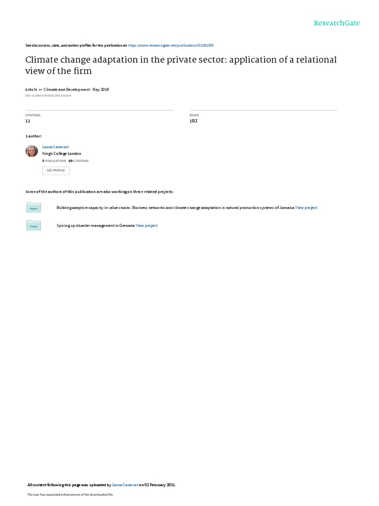 Climate Change Adaptation in The Private Sector - Application of A ...