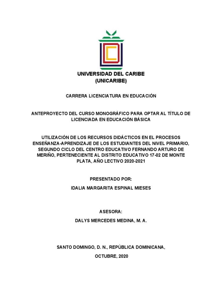 Unicaribe: Anteproyecto Educativo | PDF | Método de enseñanza | Educación primaria