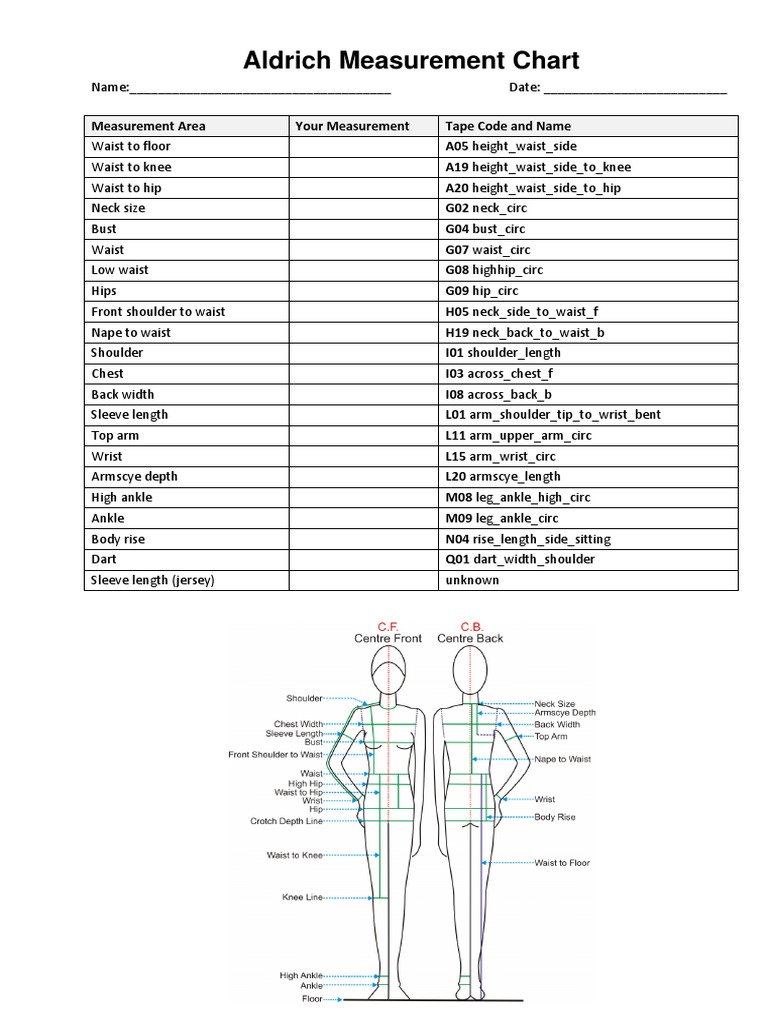 Aldrich Measurements Chart SEAMLY ME | PDF | Waist | Length