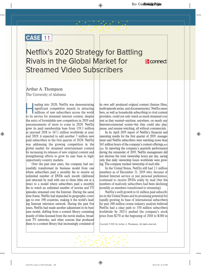 Case Study (Netflix's 2020 Strategy For Battling) | PDF