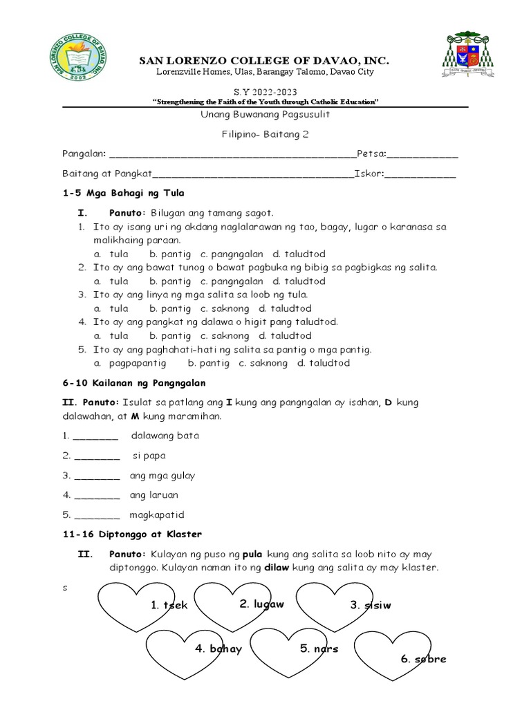 FILIPINO 2 - 1st TERM ASSESSMENT | PDF
