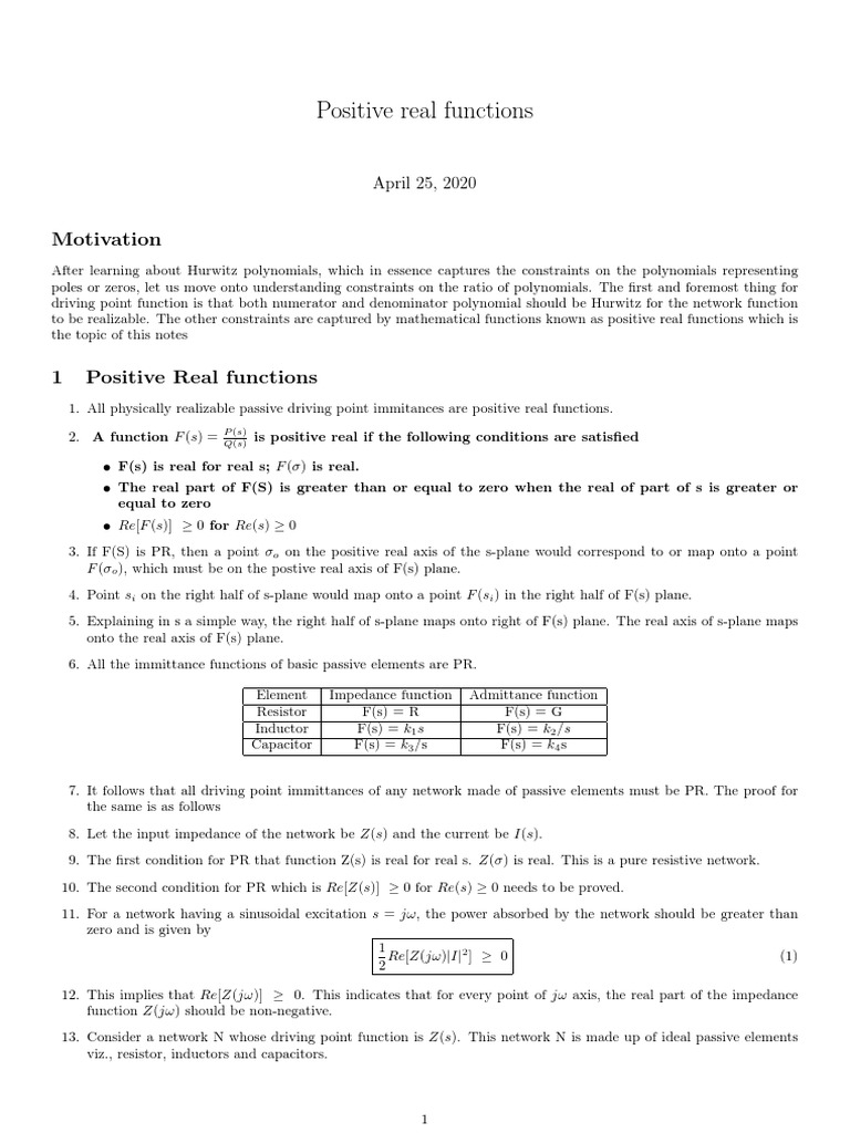 Positive Real Functions | PDF | Teaching Methods & Materials