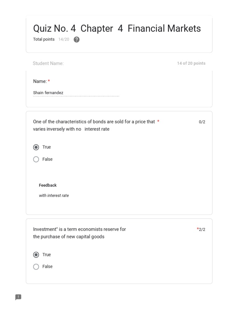 Quiz No. 4 Chapter 4 Financial Markets | PDF | Money Supply | Money