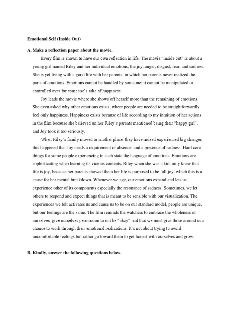 Inside Out Movie Review and Emotion Through Self | Download Free PDF ...