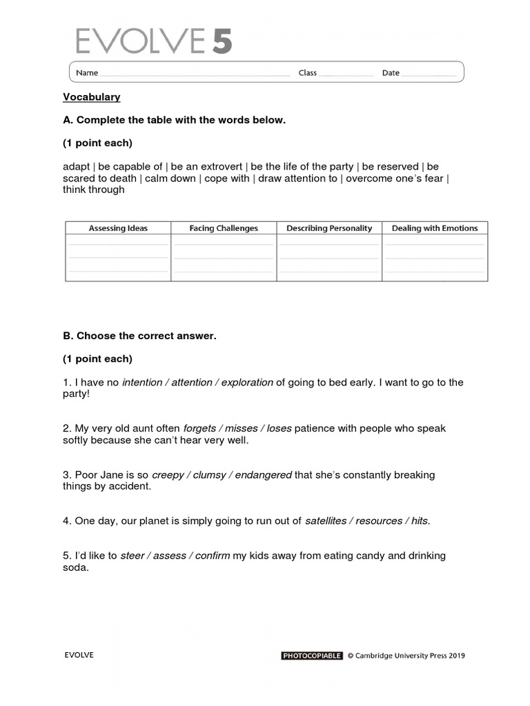 Evolve 5 Workbook Answer Key | PDF