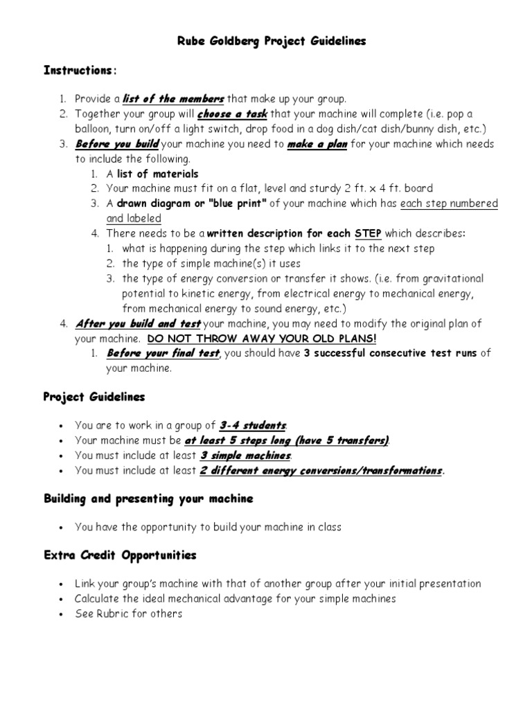 Rube Goldberg Project Guidelines Instructions | PDF | Machines ...