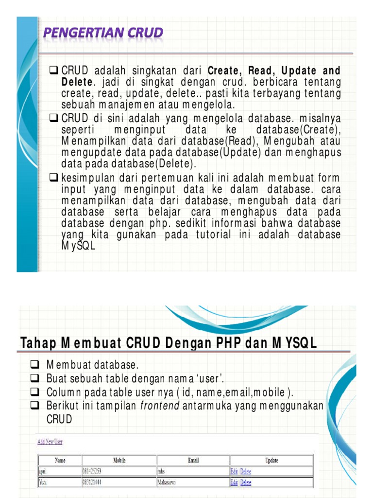 Implementasi CRUD dengan PHP dan MySQL | PDF