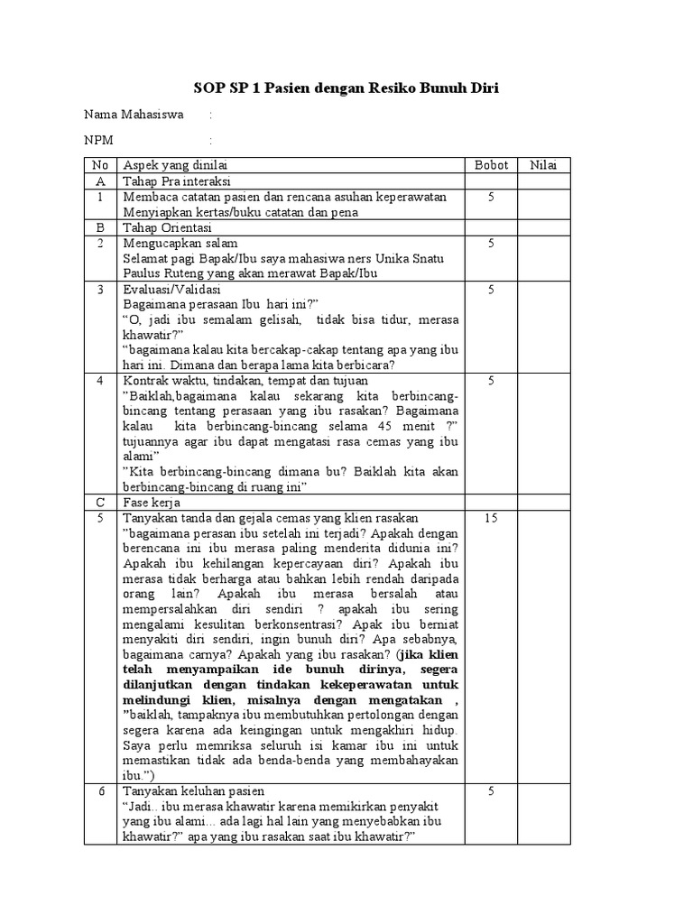 SOP SP 1 Pasien Dengan Ansietas | PDF