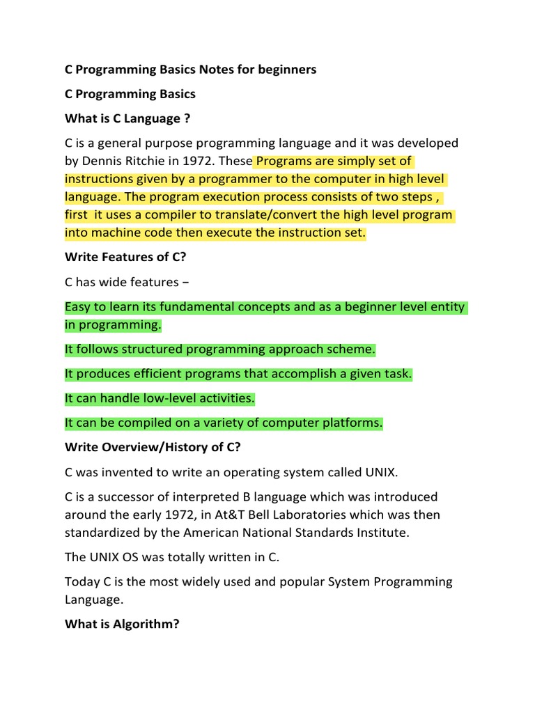 C Programming Basics Notes For Beginners | PDF C Programming Basics Notes For Beginners | PDF