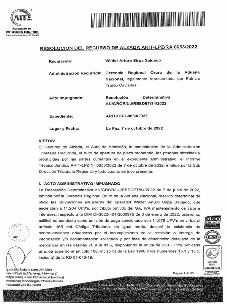 Arit LPZ Ra 0653 2022 | PDF | aduana | Contabilidad
