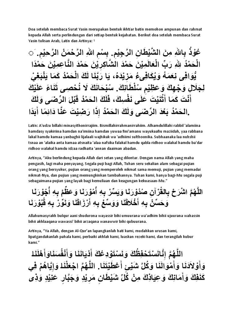 Doa Setelah Membaca Surat Yasin Merupakan Bentuk Ikhtiar Batin Memohon ...